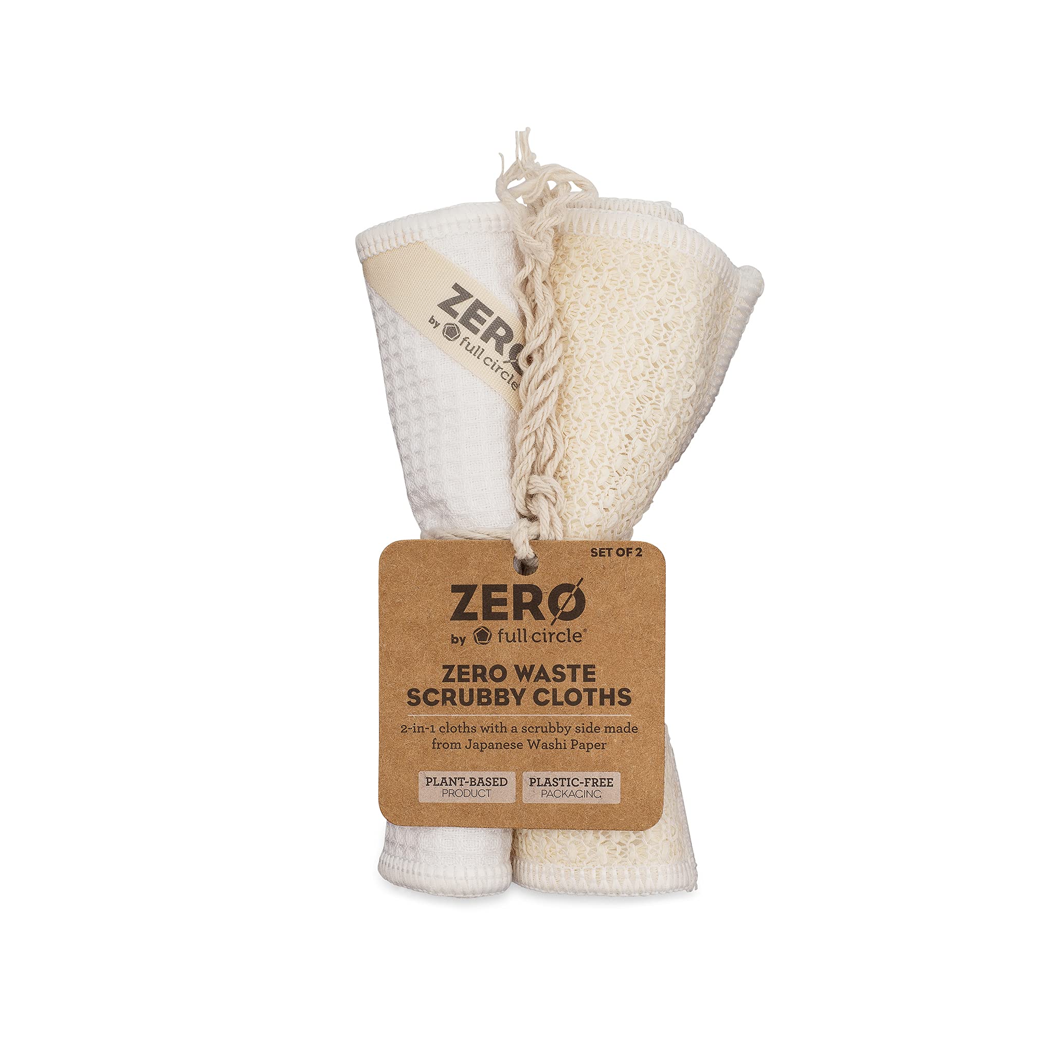 Full Circle Zero Waste Washi Scrubby Cloths, Set of 2 – Absorbent Dual Action Dishcloth with Scrubber Side – Reusable Scrubbing Dish Cloth & Counter Top Cleaning Cloth – Scrubber Dishcloths White