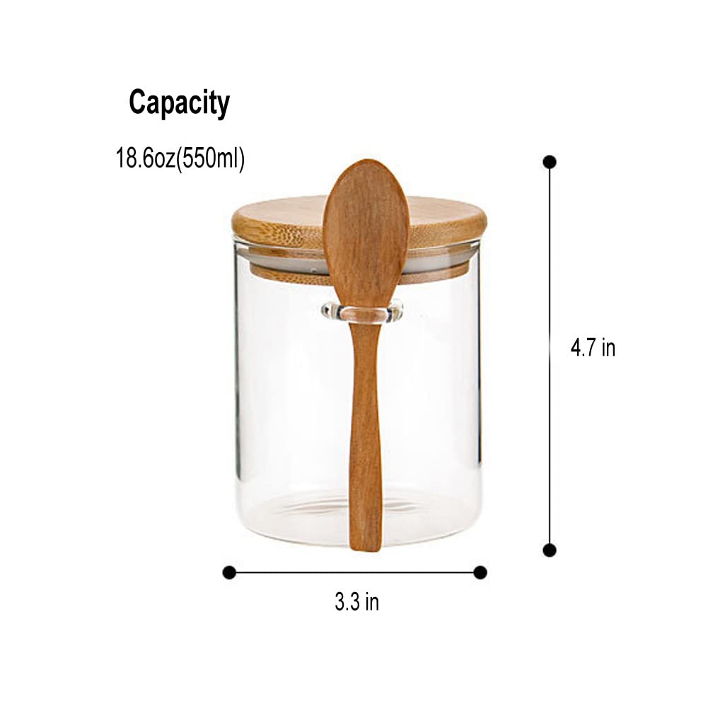 INSTITIZER 4 Pack Glass Jars with Bamboo Lid & Bamboo Spoons, 18.6oz Airtight Food Storage Containers, Clear Glass Jars for Cookie, Candy, Coffee, Sugar, Matcha Tea, Bath Salts