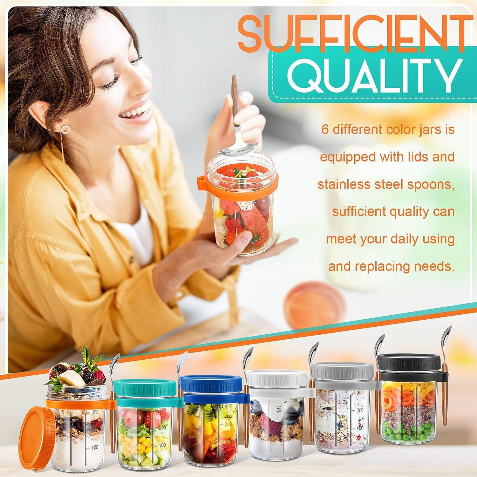 Overnight Oats Jars, 500ml Oatmeal Container, Overnight Oats Container, Jars For Overnight Oats With Measurement Marks Reusable Cups, Mason Jars For Overnight Oats, Large Capacity Airtight Oatmeal