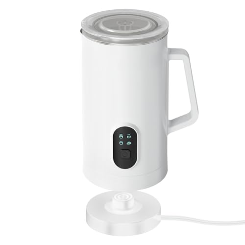 Electric Milk Frother Steamer Milk Foamer 4 in 1 Multifunctional Hot Cold Milk Foam Maker 20oz/390ml Automatic Quiet Milk Warmer Latte Cappuccinos Hot Chocolate (White)