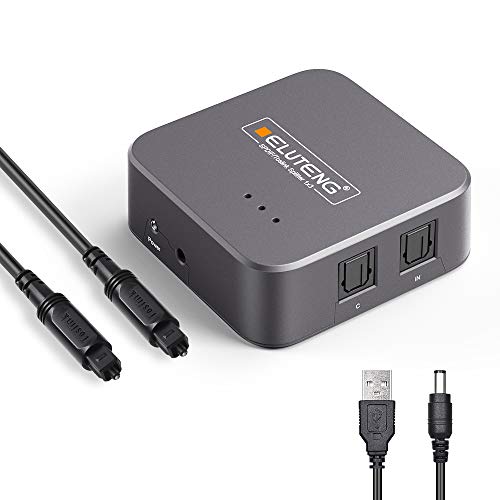 ELUTENG 1X3 Toslink SPDIF Digital Optical Audio Splitter, 3-Way Signal Amplifier with Optical Audio Cable Support LPCM2.0/DTS/Dolby Digital for TV,Home Theater,Sound bar, PS4,Blu-ray,Xbox