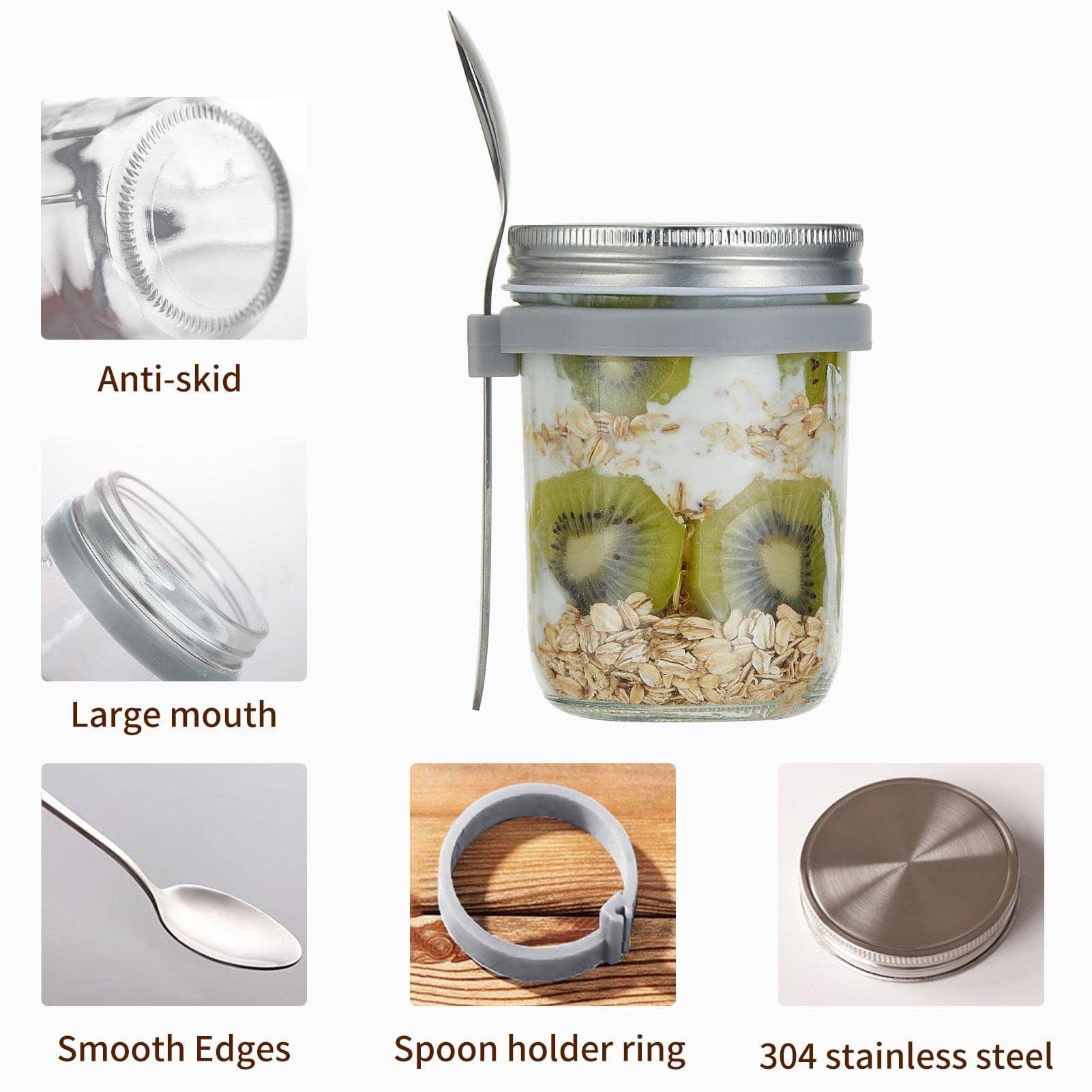 Overnight Oats Jars, 500ml Oatmeal Container, Overnight Oats Container, Jars For Overnight Oats With Measurement Marks Reusable Cups, Mason Jars For Overnight Oats, Large Capacity Airtight Oatmeal