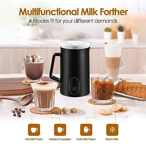 Electric Milk Frother Steamer Milk Foamer 4 in 1 Multifunctional Hot Cold Milk Foam Maker 20oz/390ml Automatic Quiet Milk Warmer Latte Cappuccinos Hot Chocolate (White)