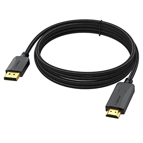 DisplayPort to HDMI Cable 10 Feet, (Display Port) DP to HDMI Cable Male to Male Cord FHD Nylon Braided Supports Video and Audio Conveter for PCs to HDTV, Monitor, Projector