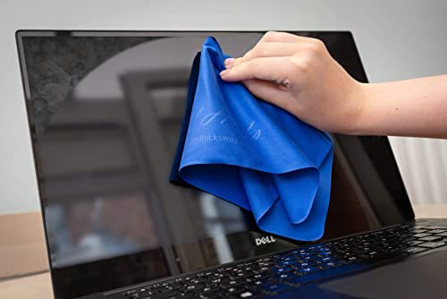 Ed Hicks 3 Large Premium Microfiber TV Screen Cleaning Cloths [12” x 12”] for Cleaner LCD LED OLED Screens, iPad, Laptop Computer | Storage Pouch | Chemical Free | Anti-Static | 1 Black 1 Blue 1 Grey
