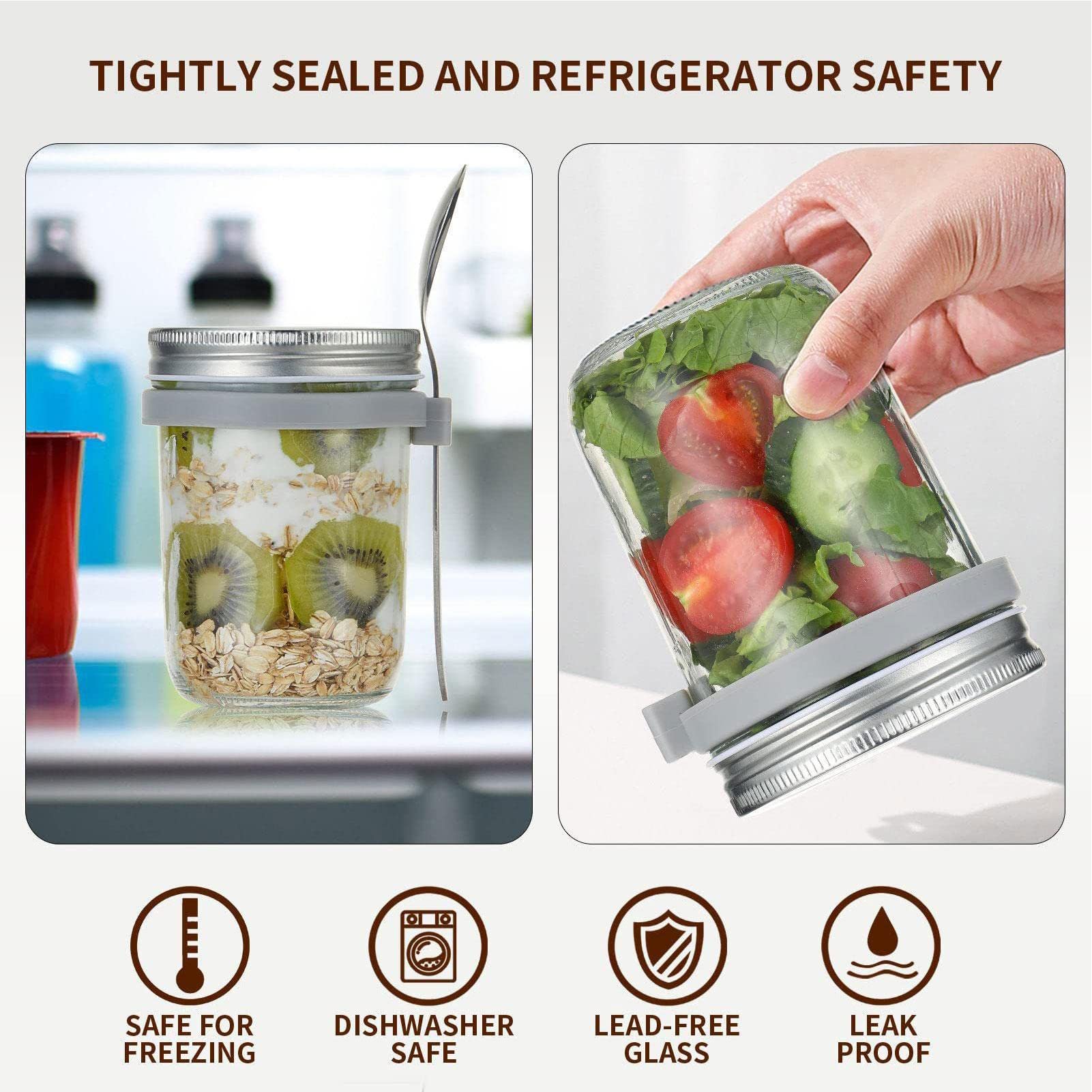 Overnight Oats Jars, 500ml Oatmeal Container, Overnight Oats Container, Jars For Overnight Oats With Measurement Marks Reusable Cups, Mason Jars For Overnight Oats, Large Capacity Airtight Oatmeal
