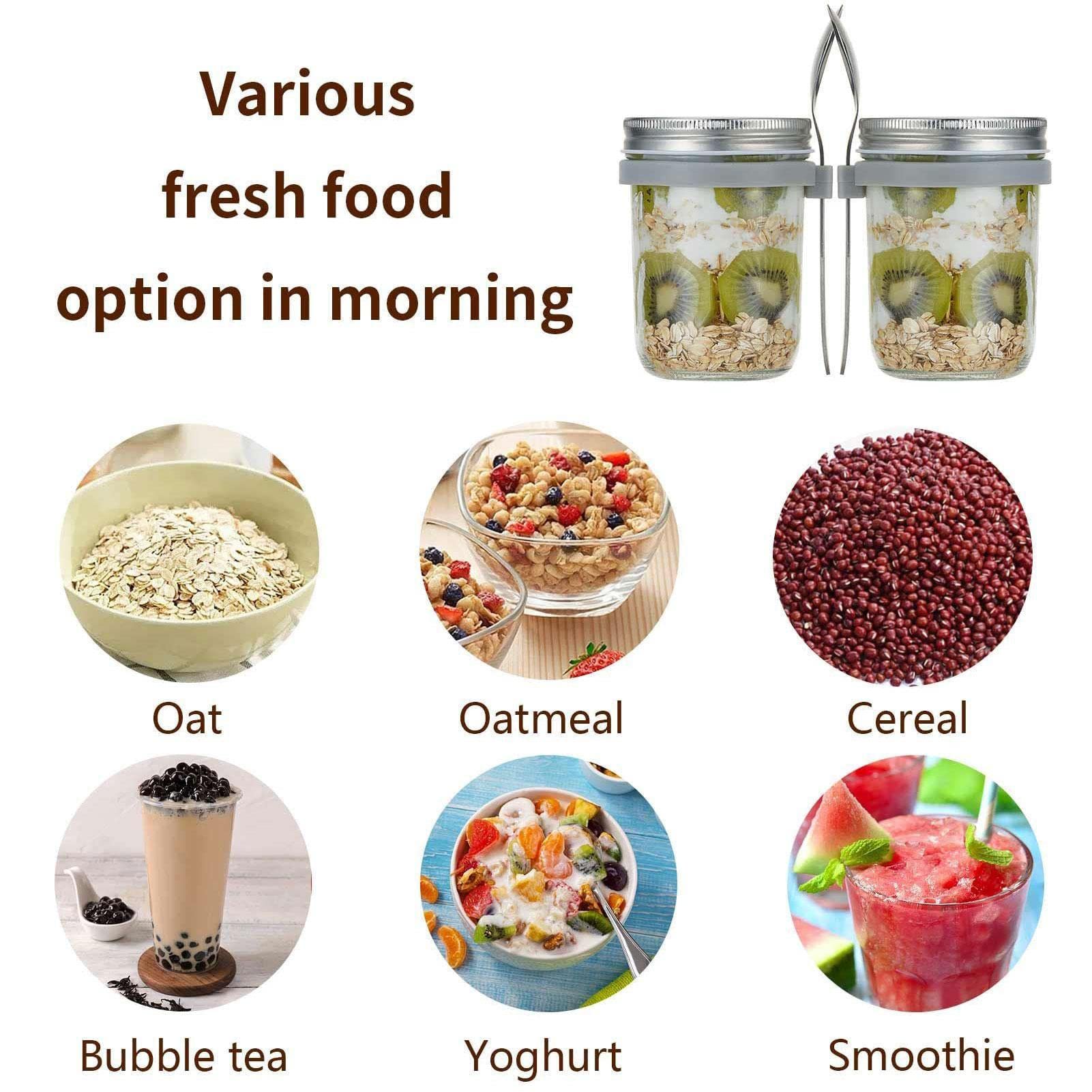 Overnight Oats Jars, 500ml Oatmeal Container, Overnight Oats Container, Jars For Overnight Oats With Measurement Marks Reusable Cups, Mason Jars For Overnight Oats, Large Capacity Airtight Oatmeal