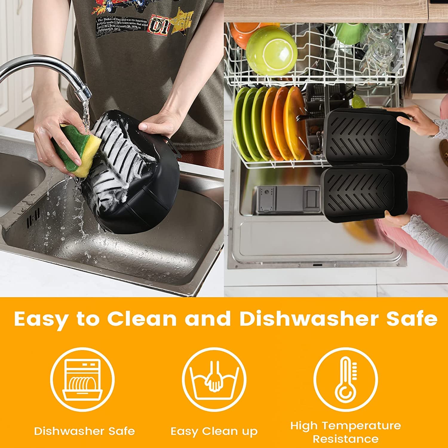 10QT Air Fryer Silicone Liners, 2pcs Rectangular Silicone Airfryer Basket with Heat Proof Gloves, Reusable Air Fryer Accessories for Ninja Dual Zone DZ401/DZ550