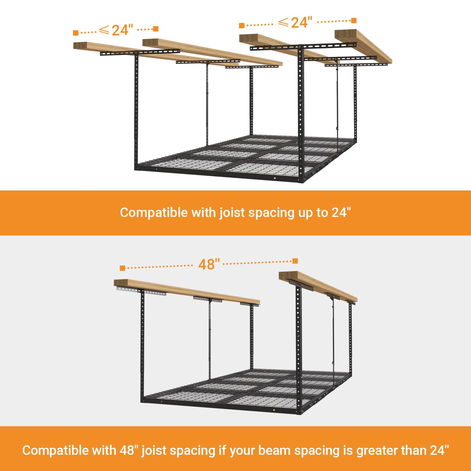 eShelf 4ftx8ft Overhead Garage Storage Rack, Heavy-Duty Metal Garage Ceiling Storage Rack, 22''-40" Adjustable Ceiling Drop-Down, 600 lb. Loading Weight Capacity, Black