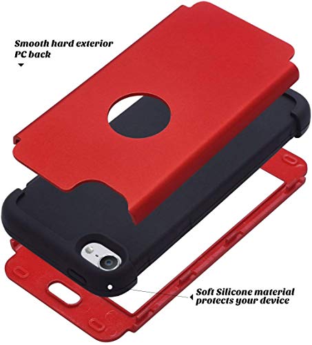 ULAK Compatible with iPod Touch 7/6/5 Case, Heavy Duty High Impact Shockproof Protective Cover for Apple iTouch 5th/6th/7th Generation (Latest Model), Red+Black