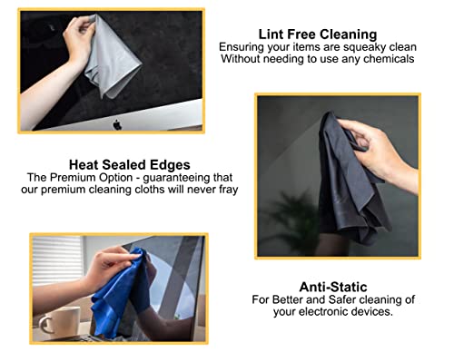 Ed Hicks 3 Large Premium Microfiber TV Screen Cleaning Cloths [12” x 12”] for Cleaner LCD LED OLED Screens, iPad, Laptop Computer | Storage Pouch | Chemical Free | Anti-Static | 1 Black 1 Blue 1 Grey