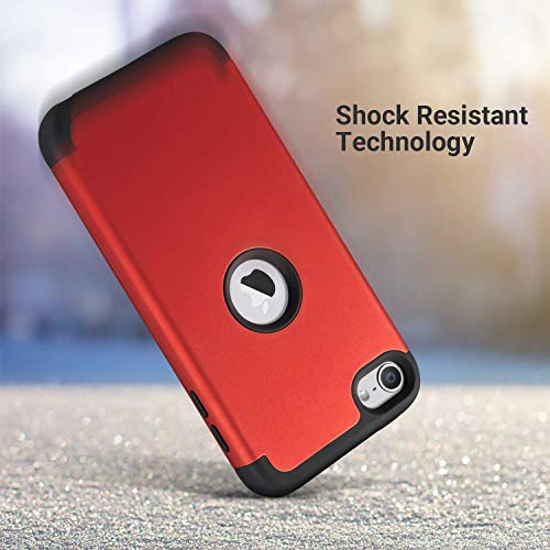 ULAK Compatible with iPod Touch 7/6/5 Case, Heavy Duty High Impact Shockproof Protective Cover for Apple iTouch 5th/6th/7th Generation (Latest Model), Red+Black