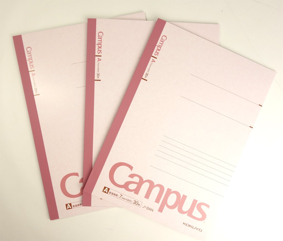 KOKUYO Campus Notebook, A 7mm Ruled, Semi-B5, 30 Sheets, 30 Lines, Pink, Pack of 3, Japan Import (NO-3ANX3)