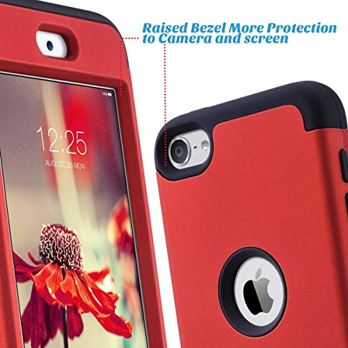 ULAK Compatible with iPod Touch 7/6/5 Case, Heavy Duty High Impact Shockproof Protective Cover for Apple iTouch 5th/6th/7th Generation (Latest Model), Red+Black