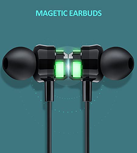 TNTOR Neckband Bluetooth Headphones with Microphone, Wireless Headphones Bluetooth 5.0 with Bright Green LED Ambient Light, Ultra Low Latency, Sweatproof for Gaming Running Sport