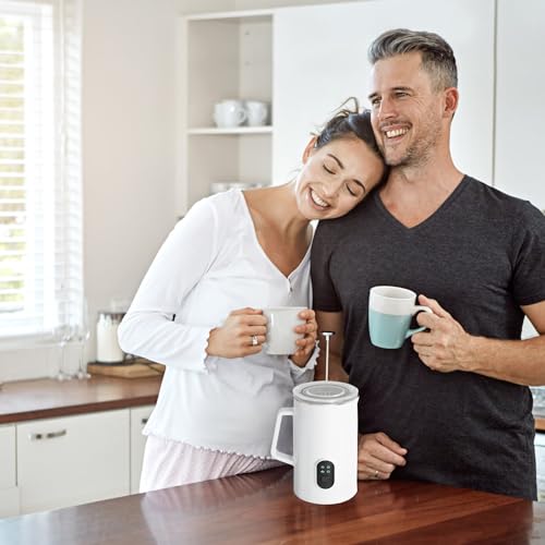 Electric Milk Frother Steamer Milk Foamer 4 in 1 Multifunctional Hot Cold Milk Foam Maker 20oz/390ml Automatic Quiet Milk Warmer Latte Cappuccinos Hot Chocolate (White)