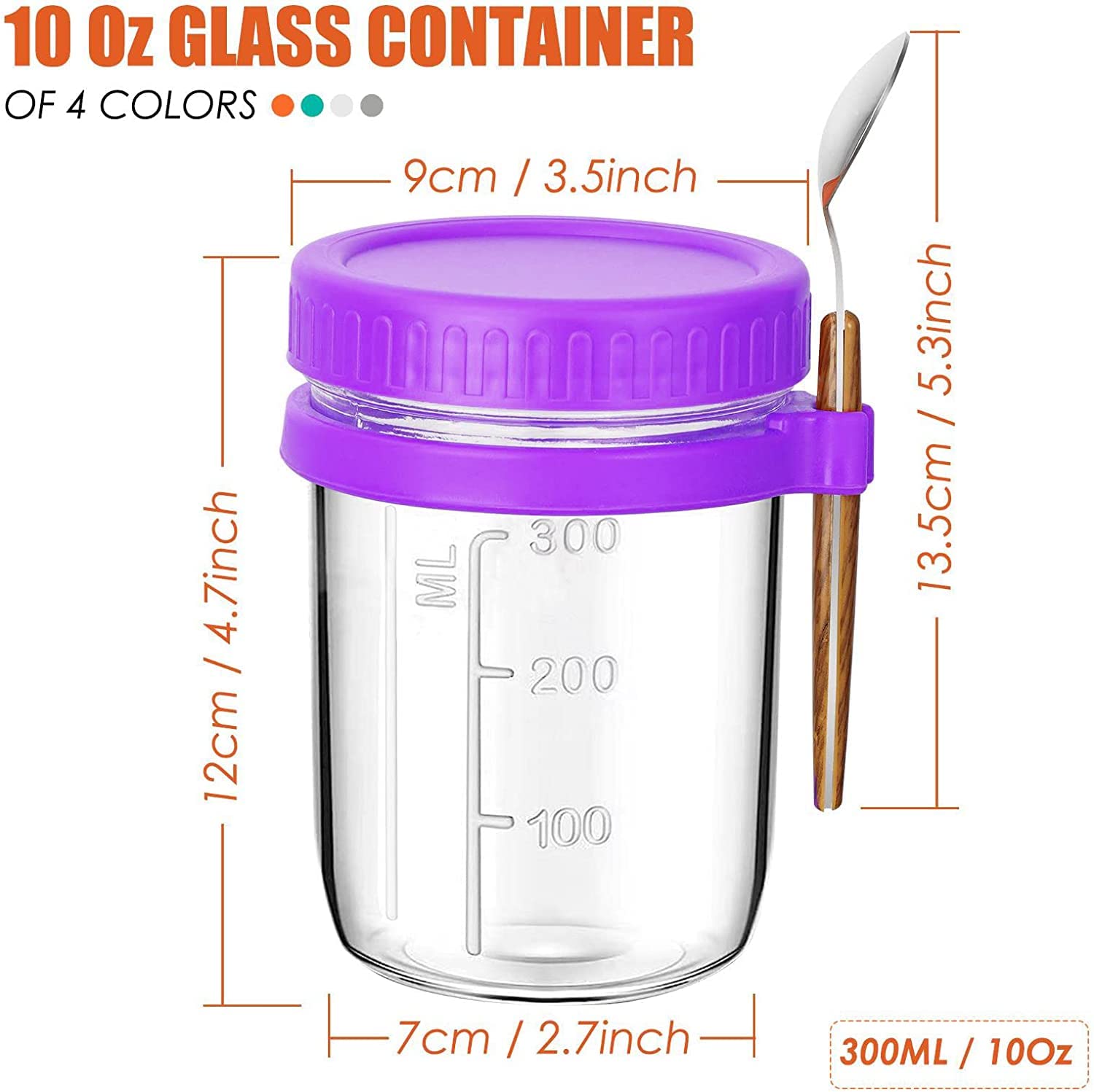 4 Pack Reusable Overnight Oats Jars with Lids and Spoons, 16 oz Airtight Overnight Oats Container, Mason Jars for Overnight Oats, Glass Mason Jars for Salads Yogurt Cereal Milk, On The Go Container