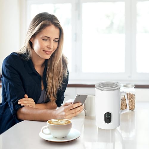 Electric Milk Frother Steamer Milk Foamer 4 in 1 Multifunctional Hot Cold Milk Foam Maker 20oz/390ml Automatic Quiet Milk Warmer Latte Cappuccinos Hot Chocolate (White)