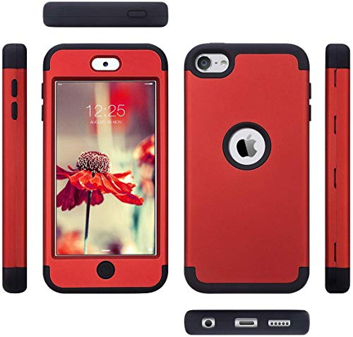 ULAK Compatible with iPod Touch 7/6/5 Case, Heavy Duty High Impact Shockproof Protective Cover for Apple iTouch 5th/6th/7th Generation (Latest Model), Red+Black