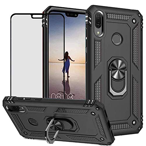 DuoLide for Huawei Y9 2019 / Enjoy 9 Plus Case (Not for Y9 Prime 2019) with Tempered Glass Screen Protector,Hybrid Heavy Duty Dual Layer Anti-Scratch Shockproof Defender Kickstand Case, Black