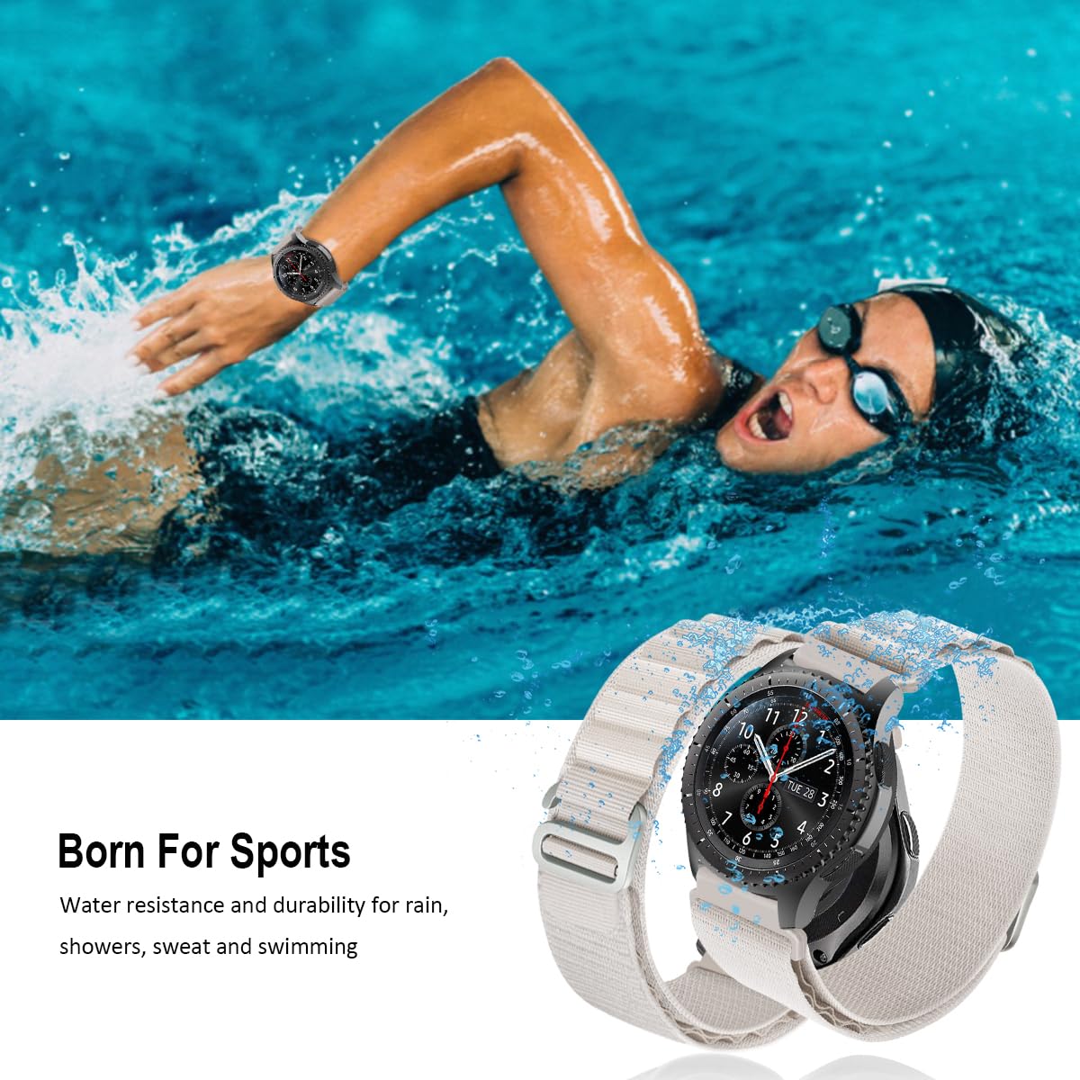 MroTech 22mm Nylon Band Compatible With Samsung Galaxy Watch 46mm (2019)/Watch 3 45mm/Gear S3 Frontier Band Replacement for GT/GT2/2e/GT3/GT4 Pro 46mm Strap for Men Women Alpine Starlight Beige
