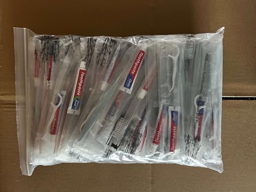 HQSLsund 50pcs Disposable Toothbrushes with Toothpaste Floss Individually Wrapped, 2 Color Disposable Toothbrush, 10g Toothpaste, Dental Floss Pick, Bulk Toothbrush Kit for Homeless,Airbnb,Hotel