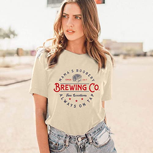 Mama's Boobery Shirt Women Brewing Co T-Shirt Mom Life Tee Shirt Breast Feeding Graphic Short Sleeve Top White