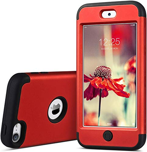 ULAK Compatible with iPod Touch 7/6/5 Case, Heavy Duty High Impact Shockproof Protective Cover for Apple iTouch 5th/6th/7th Generation (Latest Model), Red+Black