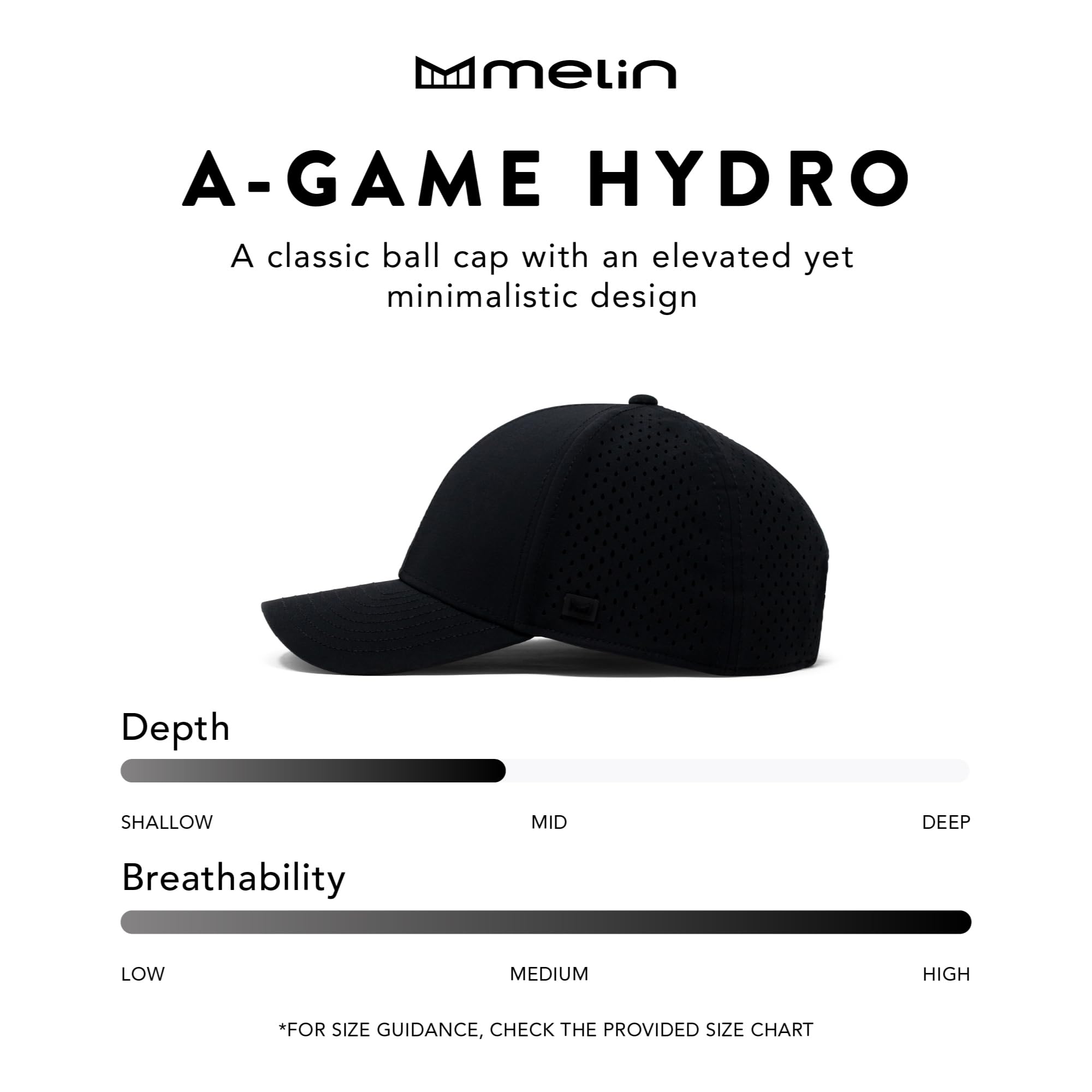 melin A-Game Hydro, Heather Charcoal, Men’s Performance Snapback Hats, Water-Resistant Fitted Baseball Caps for Men & Women, Golf, Running, or Workout Hat, Medium-Large