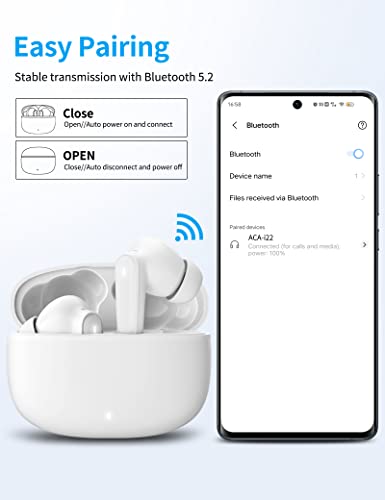 Wireless Earbuds 5.2 Bluetooth Headphones Deep Bass Noise Isolating Earphones with ENC Clear Call Microphone Touch Control IPX4 Sweat Resistant for iPhone 14 Pro Max Samsung S23 Ultra Google Pixel 7 6