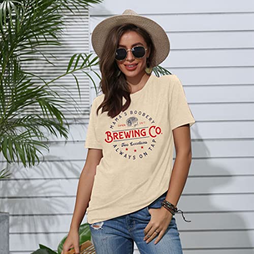 Mama's Boobery Shirt Women Brewing Co T-Shirt Mom Life Tee Shirt Breast Feeding Graphic Short Sleeve Top White