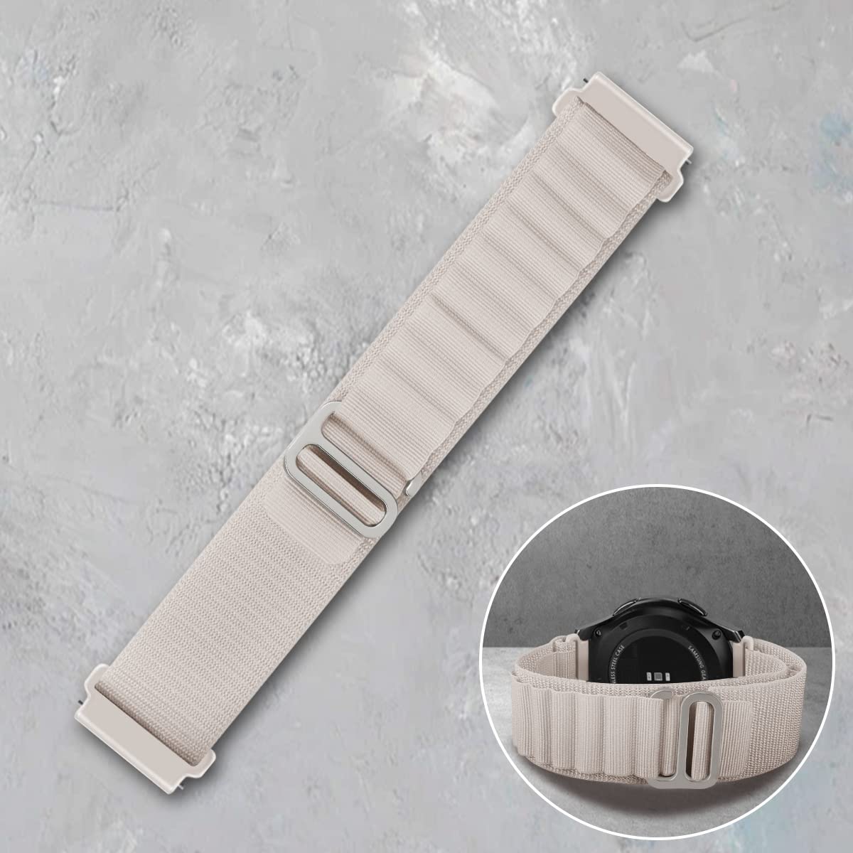 MroTech 22mm Nylon Band Compatible With Samsung Galaxy Watch 46mm (2019)/Watch 3 45mm/Gear S3 Frontier Band Replacement for GT/GT2/2e/GT3/GT4 Pro 46mm Strap for Men Women Alpine Starlight Beige