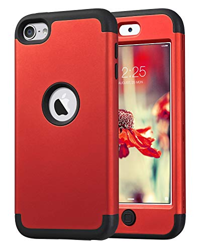ULAK Compatible with iPod Touch 7/6/5 Case, Heavy Duty High Impact Shockproof Protective Cover for Apple iTouch 5th/6th/7th Generation (Latest Model), Red+Black