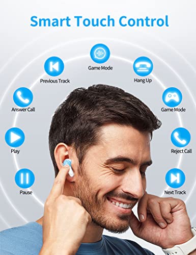 Wireless Earbuds 5.2 Bluetooth Headphones Deep Bass Noise Isolating Earphones with ENC Clear Call Microphone Touch Control IPX4 Sweat Resistant for iPhone 14 Pro Max Samsung S23 Ultra Google Pixel 7 6