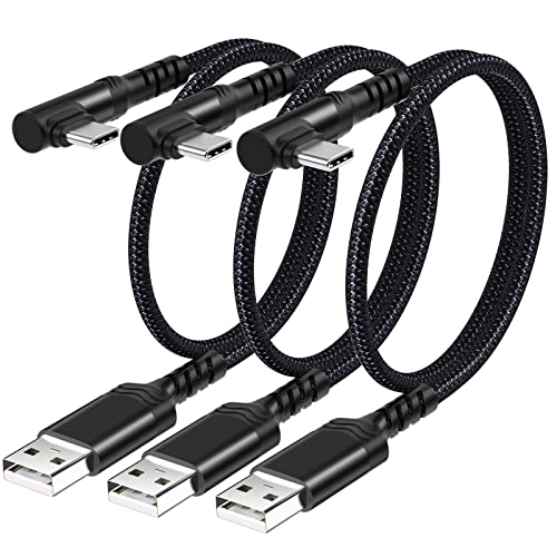 Agtray Short USB Type C Cable, 3-Pack 3A USB C Fast Charge Right Angle Plug Braided USB a to USB c 90 Degree L Shape Cord Compatible iPad Pro/Air/Mini, Samsung Galaxy S22/S20/S21 Note 20/10 - Black×3