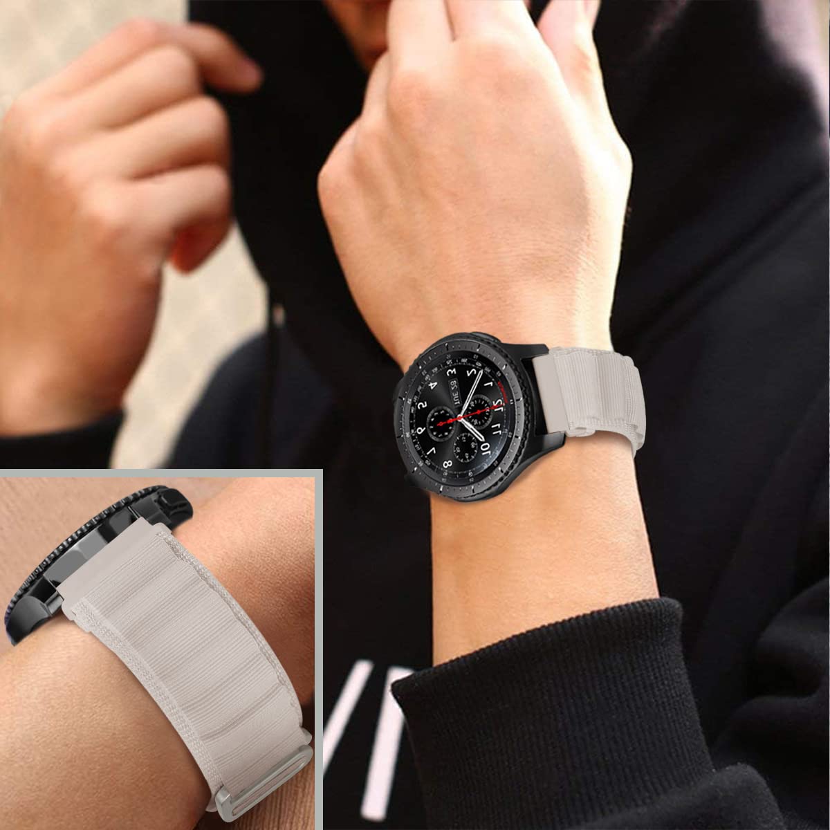 MroTech 22mm Nylon Band Compatible With Samsung Galaxy Watch 46mm (2019)/Watch 3 45mm/Gear S3 Frontier Band Replacement for GT/GT2/2e/GT3/GT4 Pro 46mm Strap for Men Women Alpine Starlight Beige