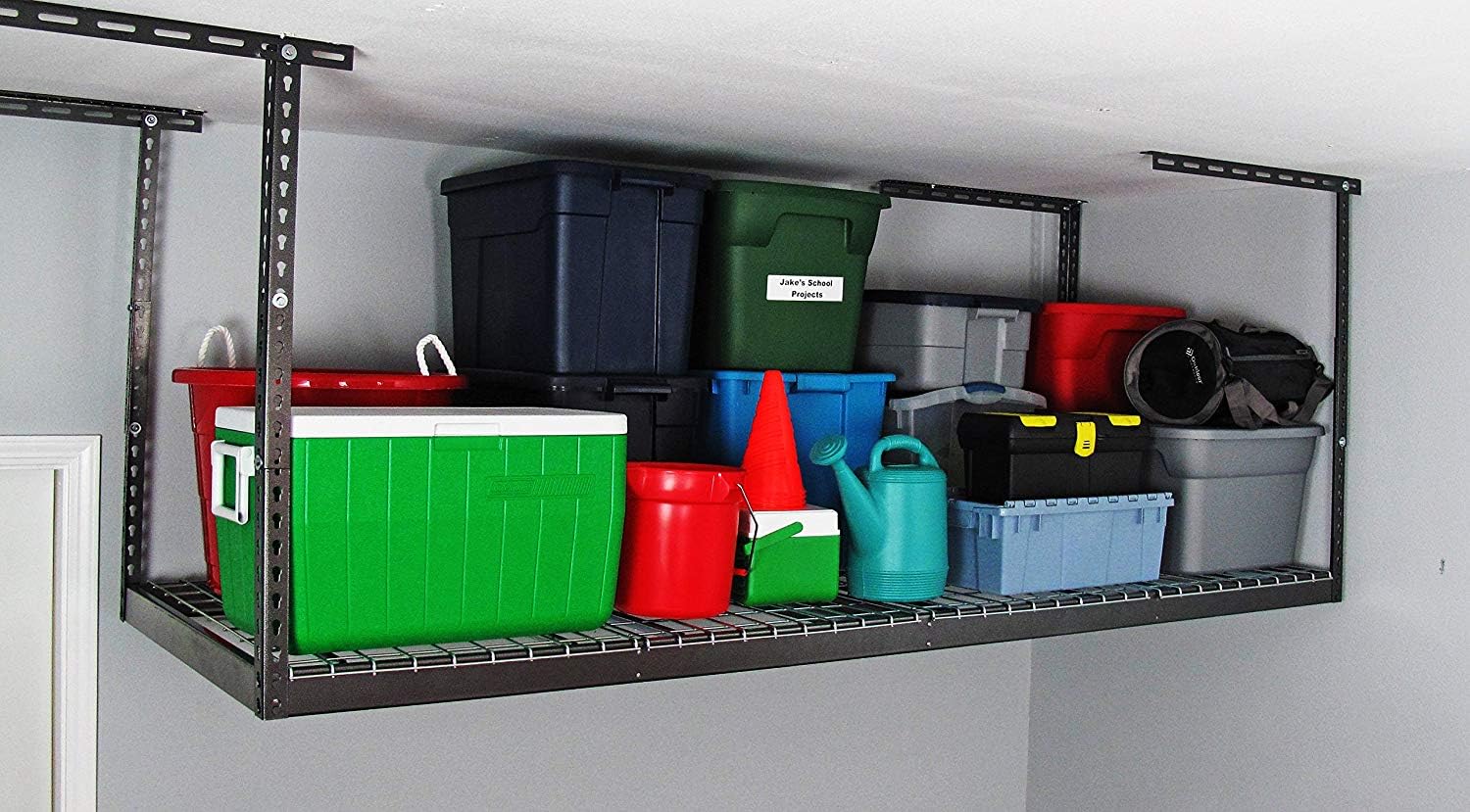 MonsterRax Overhead Garage Storage Racks 3x8β (2-Pack) Ceiling Mounted Shelving, Adjustable Hanging Organizer, Heavy Duty Steel, Holds 500 Pounds, Color:Hammertone, Adjustable12"-21β from Ceiling
