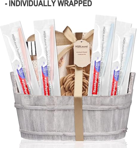 HQSLsund 50pcs Disposable Toothbrushes with Toothpaste Floss Individually Wrapped, 2 Color Disposable Toothbrush, 10g Toothpaste, Dental Floss Pick, Bulk Toothbrush Kit for Homeless,Airbnb,Hotel