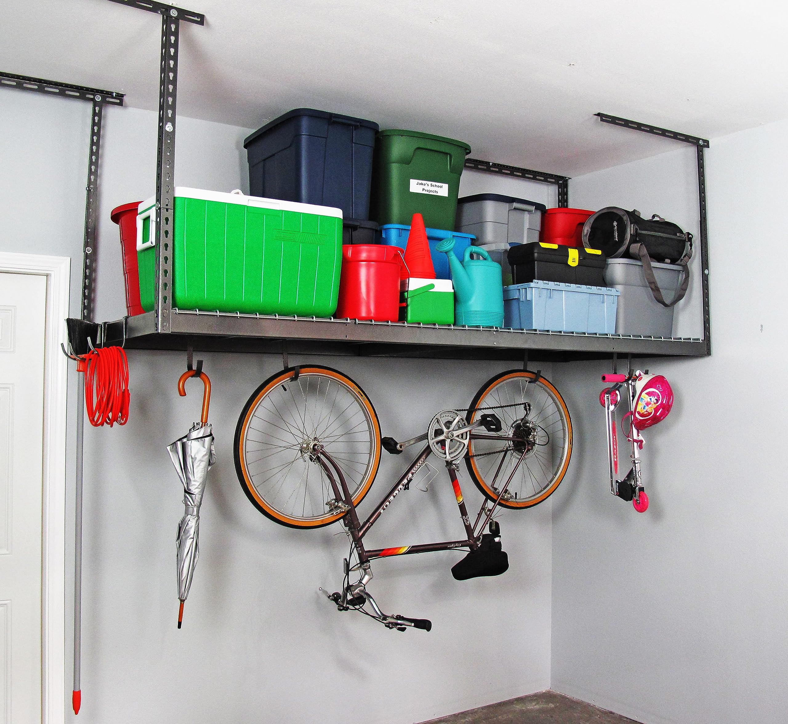 MonsterRax Overhead Garage Storage Racks 3x8β (2-Pack) Ceiling Mounted Shelving, Adjustable Hanging Organizer, Heavy Duty Steel, Holds 500 Pounds, Color:Hammertone, Adjustable12"-21β from Ceiling