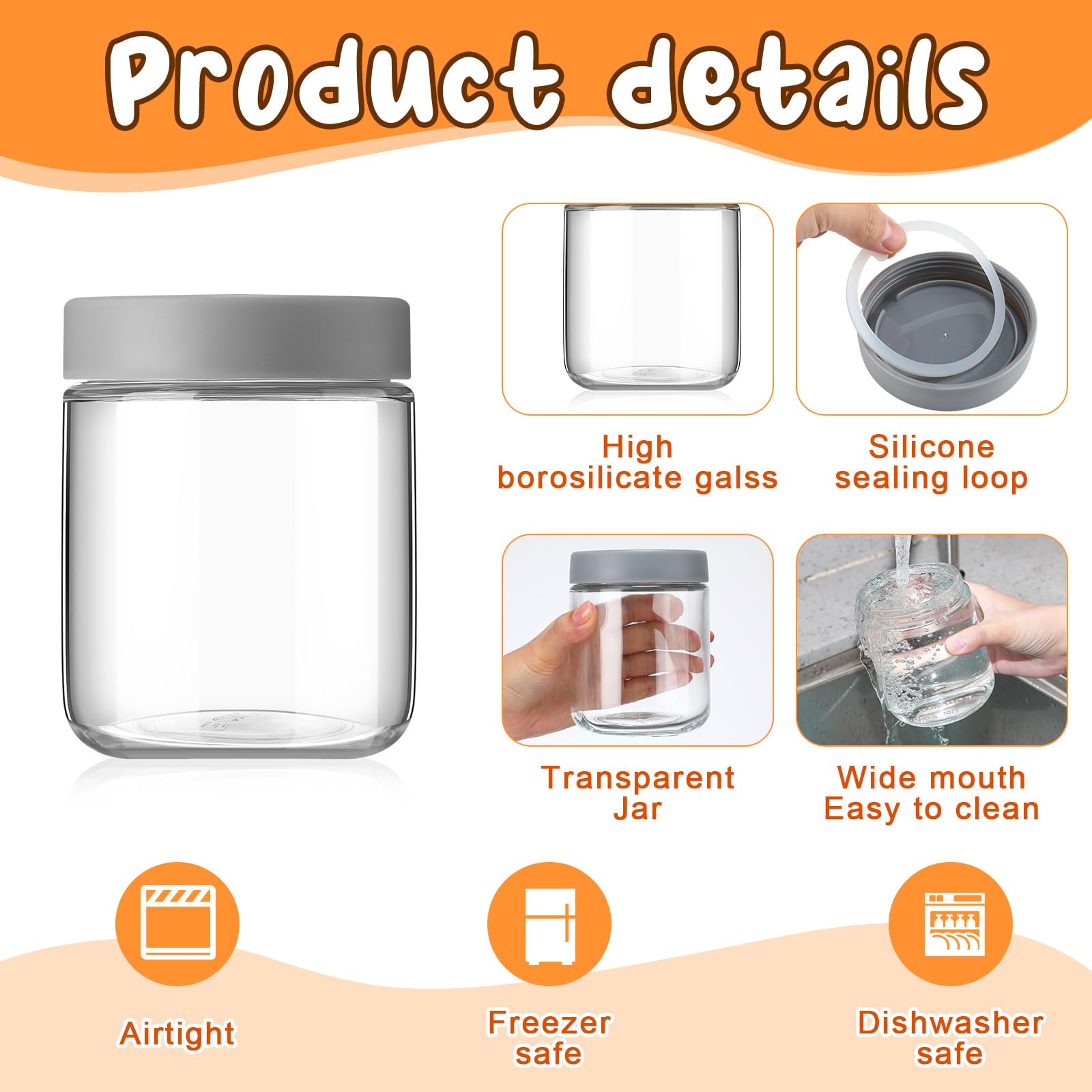 Hushee 12 Pcs 16 oz Overnight Oats Containers with Lids Wide Mouth Mason Jars Leak Proof Yogurt Containers with Lids Meal Containers for Parfait Fruit Salad Dressing Beans Sugar Storage Supplies