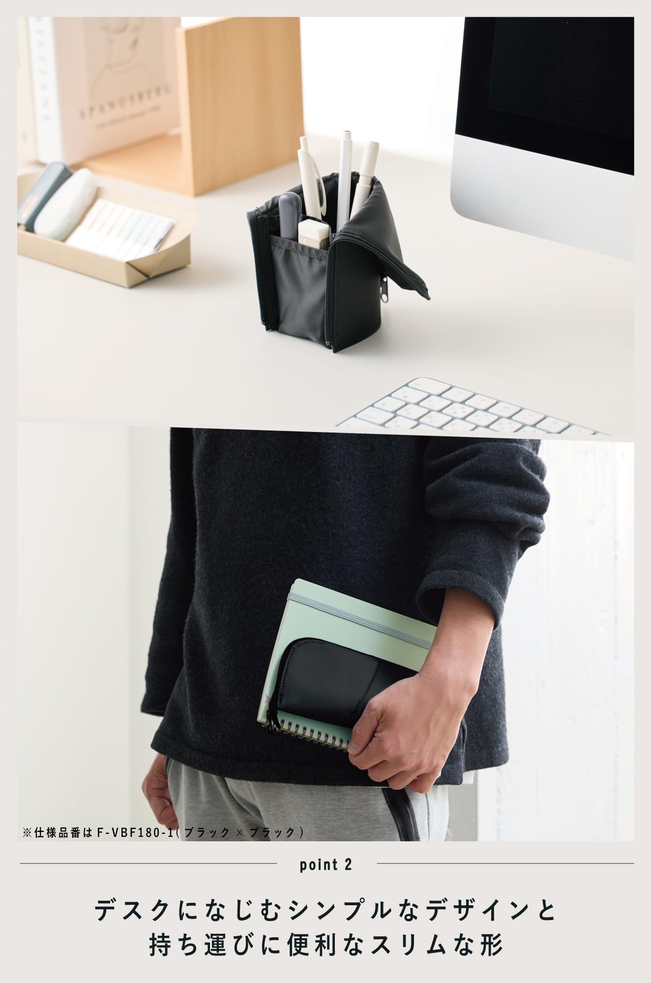 KOKUYO Pencil Case Pouch, Neo Critz Standing Pen Pouch Bag, Foldable Stand up Pencil Holder Organizer, Small Portable Pencil Box for School Office Supplies, Dot Navy, Regular Size (F-VBF180-6)