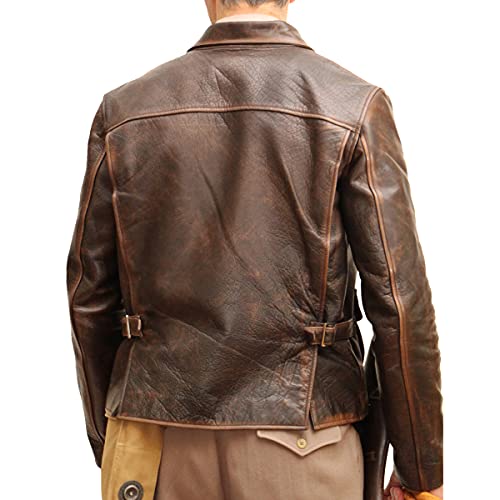 Gava Men's Raiders of The Lost Ark Indiana Jones Harrison Ford Brown Bomber Cow Leather Jacket (Brown, 4XL)