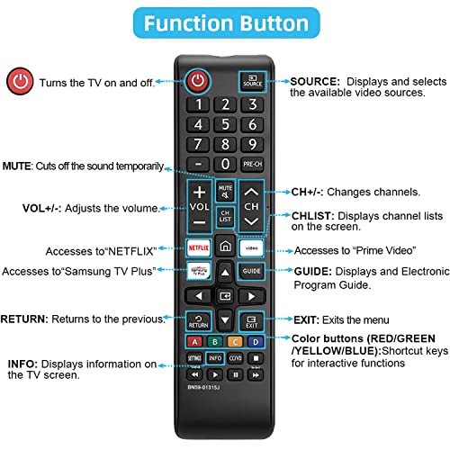 【Pack of 2】 Universal Remote Control for Samsung TV Remote, Replacement for All Samsung LCD LED HDTV 3D Smart TVs Models with Netflix, Video and Samsung TV Plus