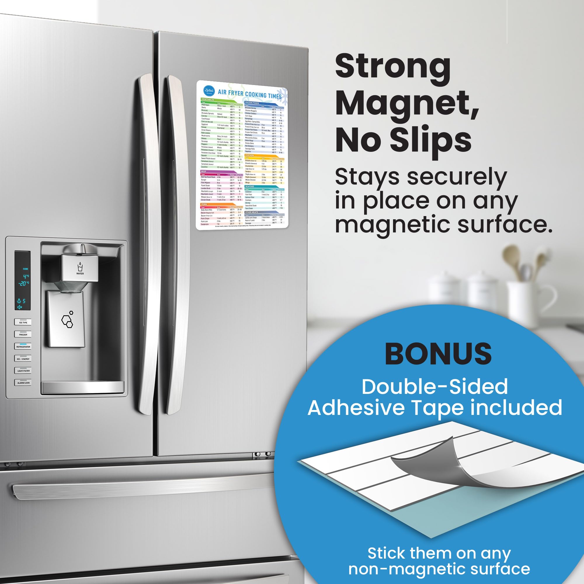 Air Fryer Magnetic Cheat Sheet Set - Air Fryer Accessories Cookbook - Easy to Use AirFryer Time Chart Set As Seen on the Today Show - Strong Magnet Quick Reference Cooking Guide for Frying (White)