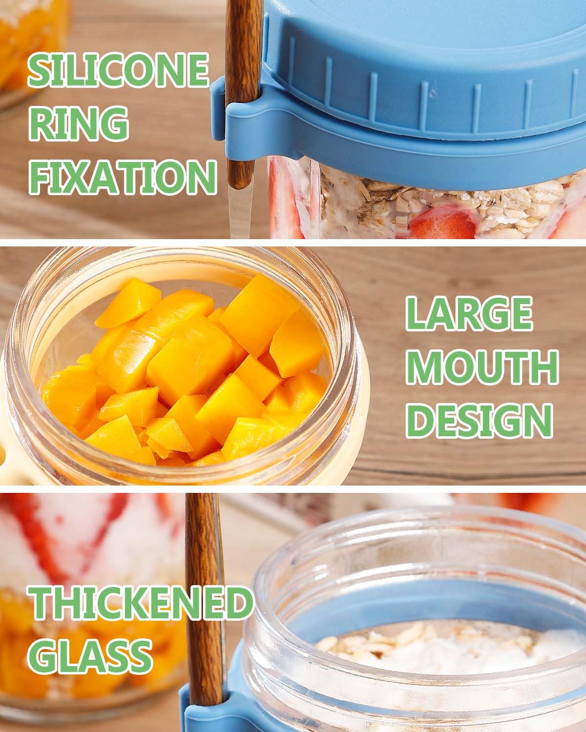 Kevenal Overnight Oats Containers with Lids and Spoon, 4 Pack 20 OZ Mason Jars for Overnight Oats Container, Yogurt Oatmeal Container Extra Large Capacity Salad Meal Prep Jars taking on-the-go