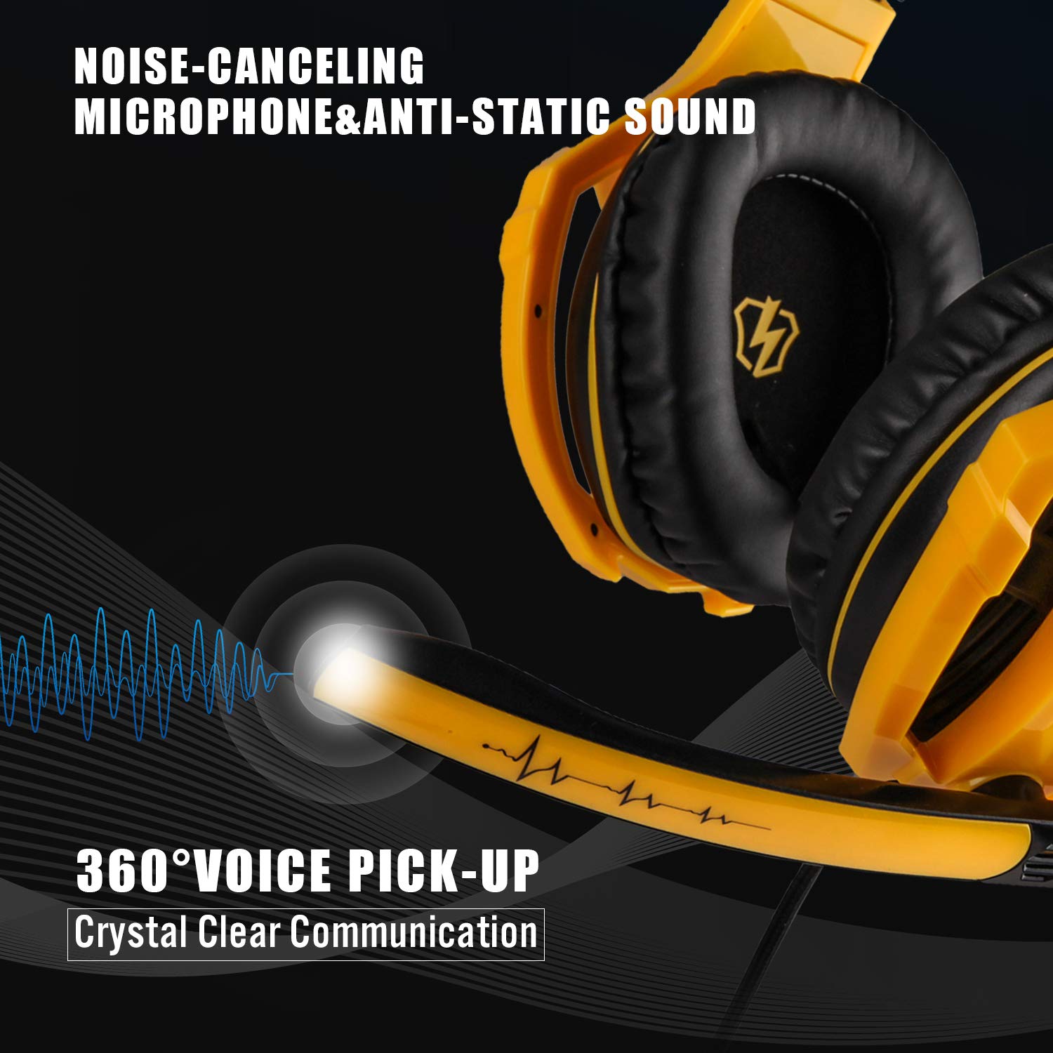 LETTON Gaming Headset L7 Updated 3.5mm Multi-Platform Stereo Sound PC, Over-Ear Gaming Headphones with Mic Compatible with New Xbox one PS4 PC Laptop Mac iPad iPod(Black&Yellow)