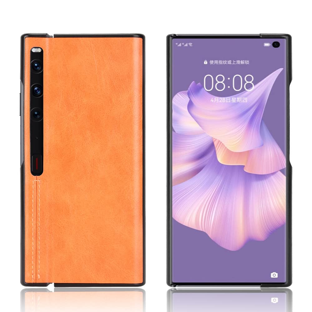 Kukoufey Case for Huawei Mate Xs 2, Retro PU Leather Ultra Slim Shockproof Case, Yellow