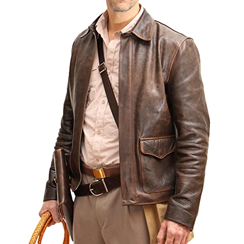 Gava Men's Raiders of The Lost Ark Indiana Jones Harrison Ford Brown Bomber Cow Leather Jacket (Brown, 4XL)