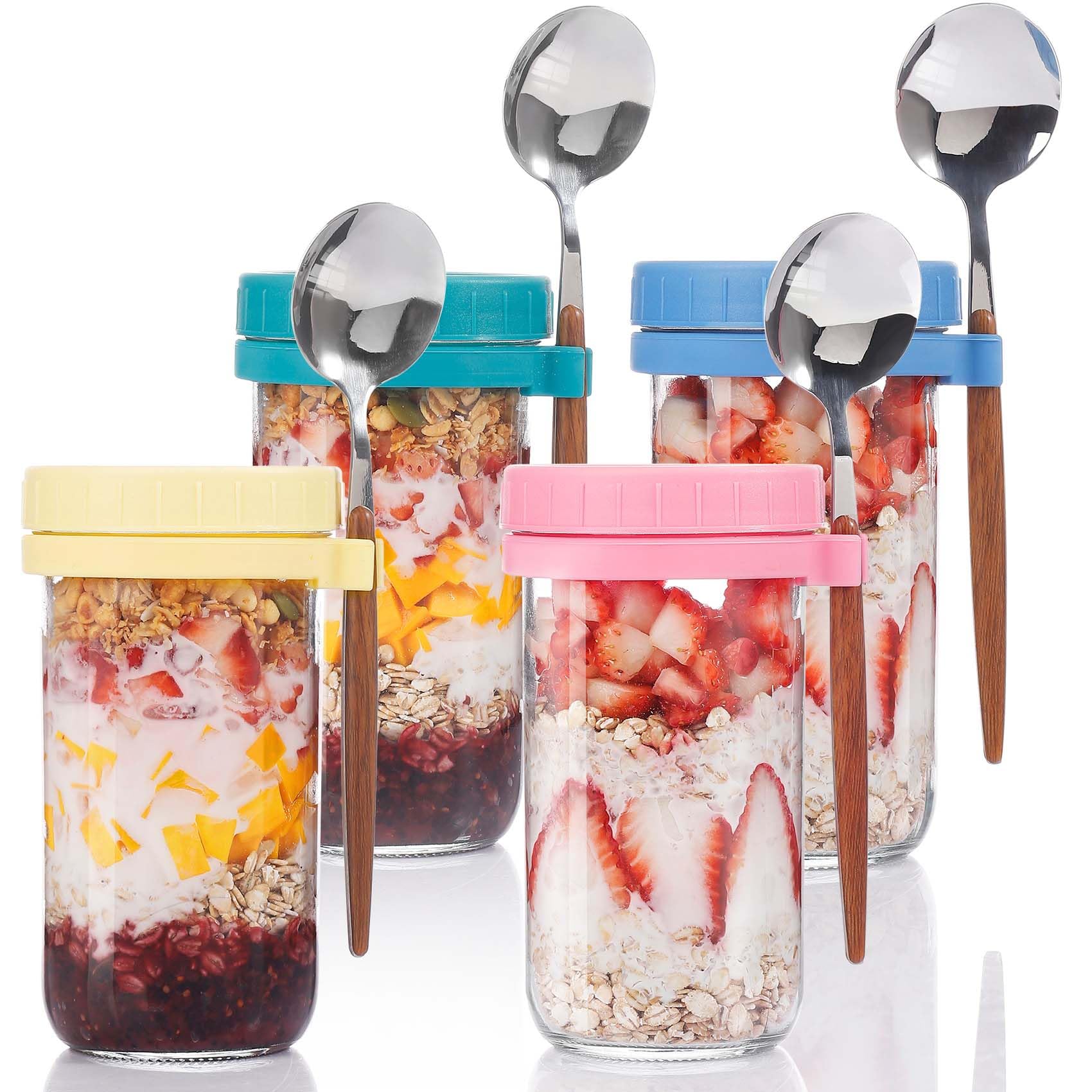 Kevenal Overnight Oats Containers with Lids and Spoon, 4 Pack 20 OZ Mason Jars for Overnight Oats Container, Yogurt Oatmeal Container Extra Large Capacity Salad Meal Prep Jars taking on-the-go