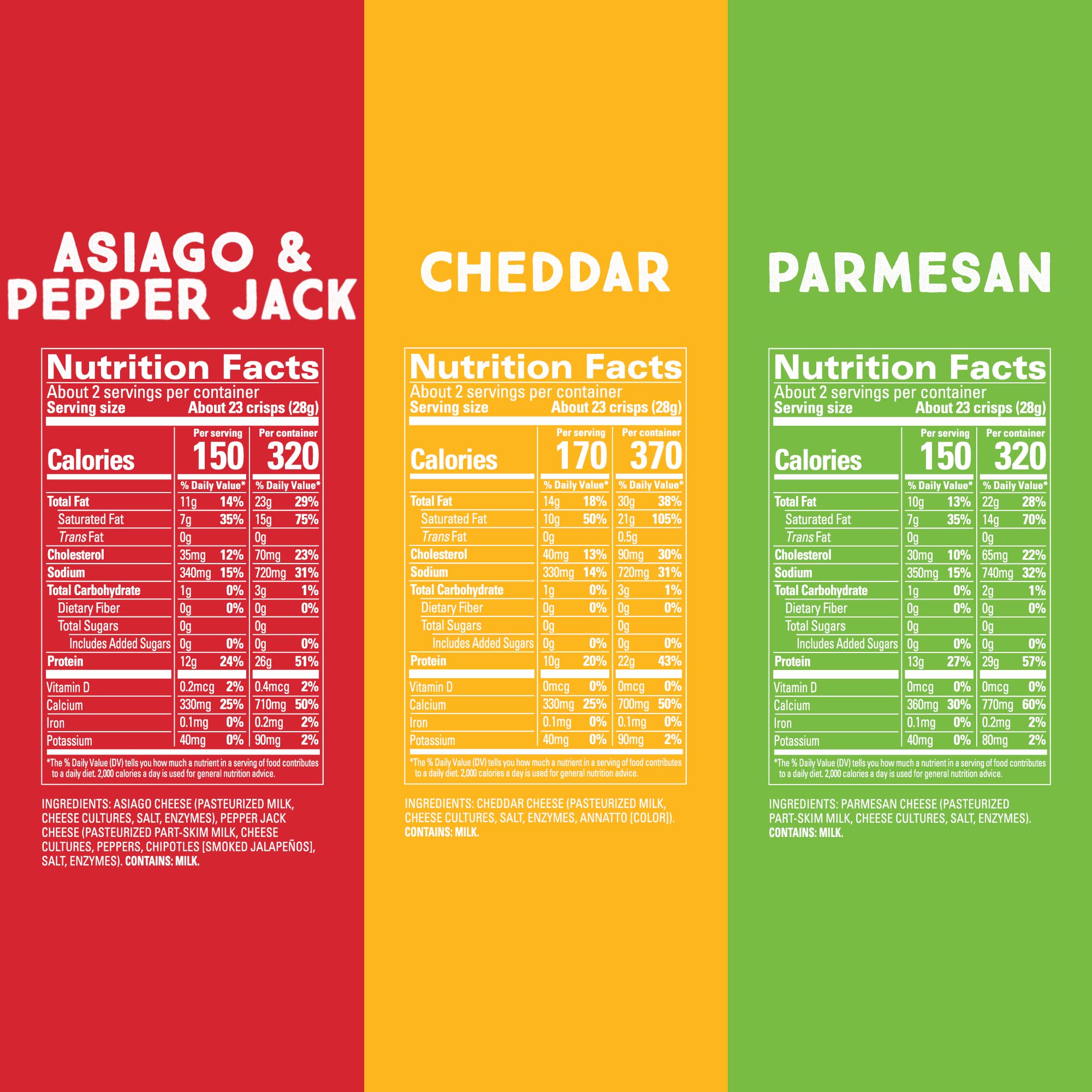Whisps Cheese Crisps Variety Pack | Protein Chips | Healthy Snacks | Protein Snacks, Gluten Free, High Protein, Low Carb Keto Food | Parmesan, Cheddar Cheese, Asiago, Pepper Jack (2.12 Oz, 6 Pack)
